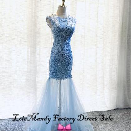 Streamer Trumpet Lace Evening Dresses For Women Long Elegant Blue ...