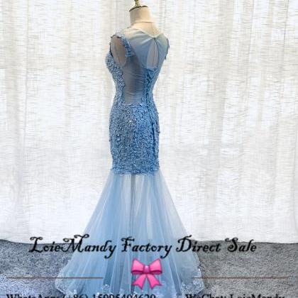 Streamer Trumpet Lace Evening Dresses For Women Long Elegant Blue ...