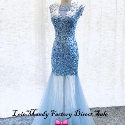 Streamer Trumpet Lace Evening Dresses For Women Long Elegant Blue ...