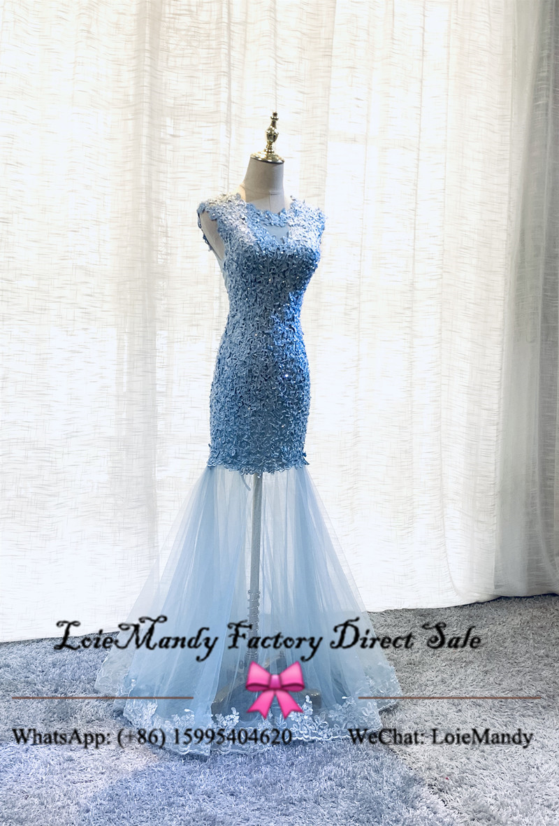 Streamer Trumpet Lace Evening Dresses For Women Long Elegant Blue ...