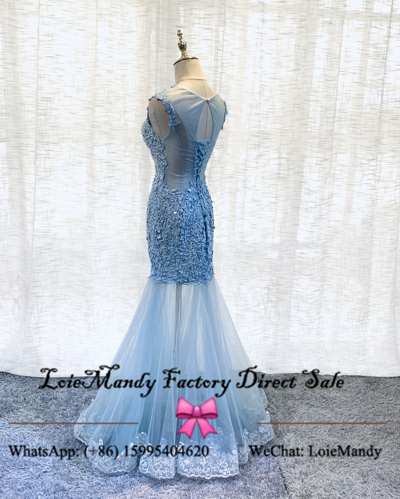 Streamer Trumpet Lace Evening Dresses For Women Long Elegant Blue ...