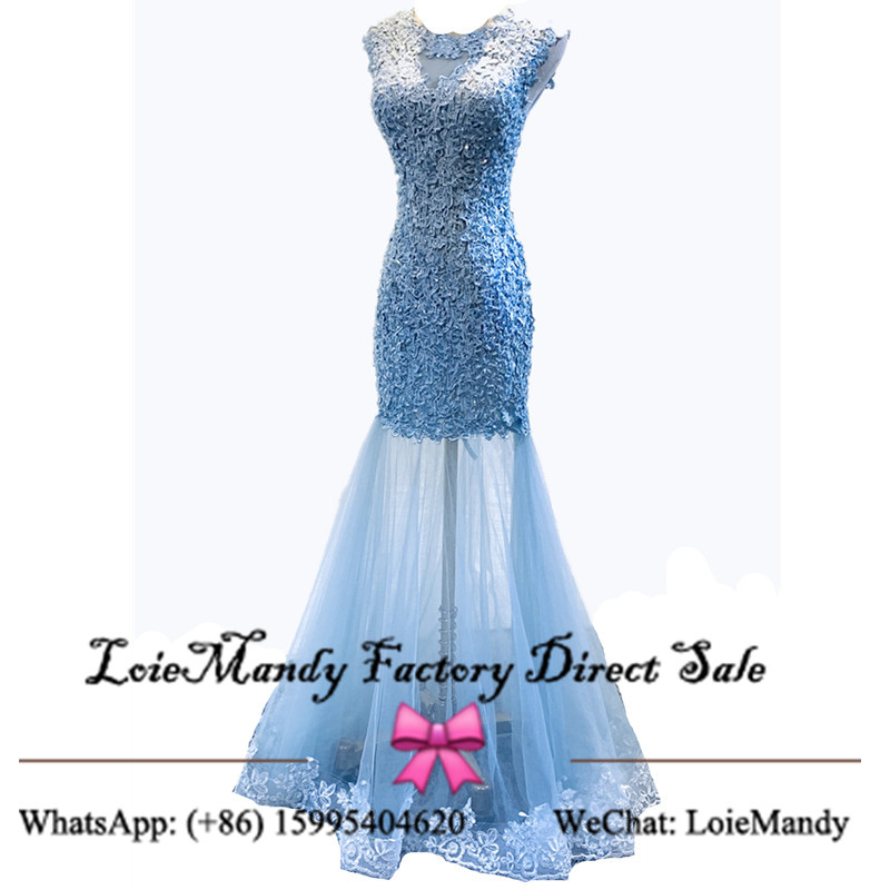 Streamer Trumpet Lace Evening Dresses For Women Long Elegant Blue ...